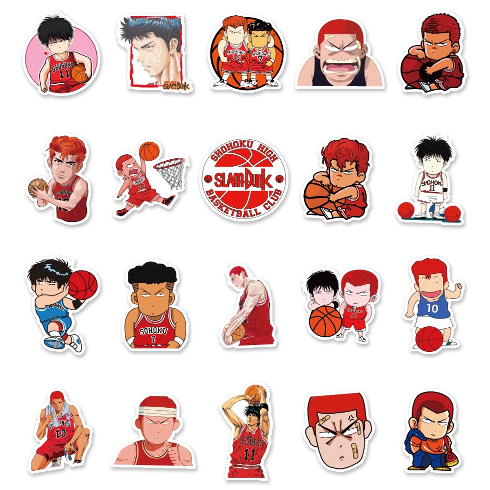 MUYA 50pcs SLAM DUNK Japanese Anime Stickers Waterproof Boys Basketball ...