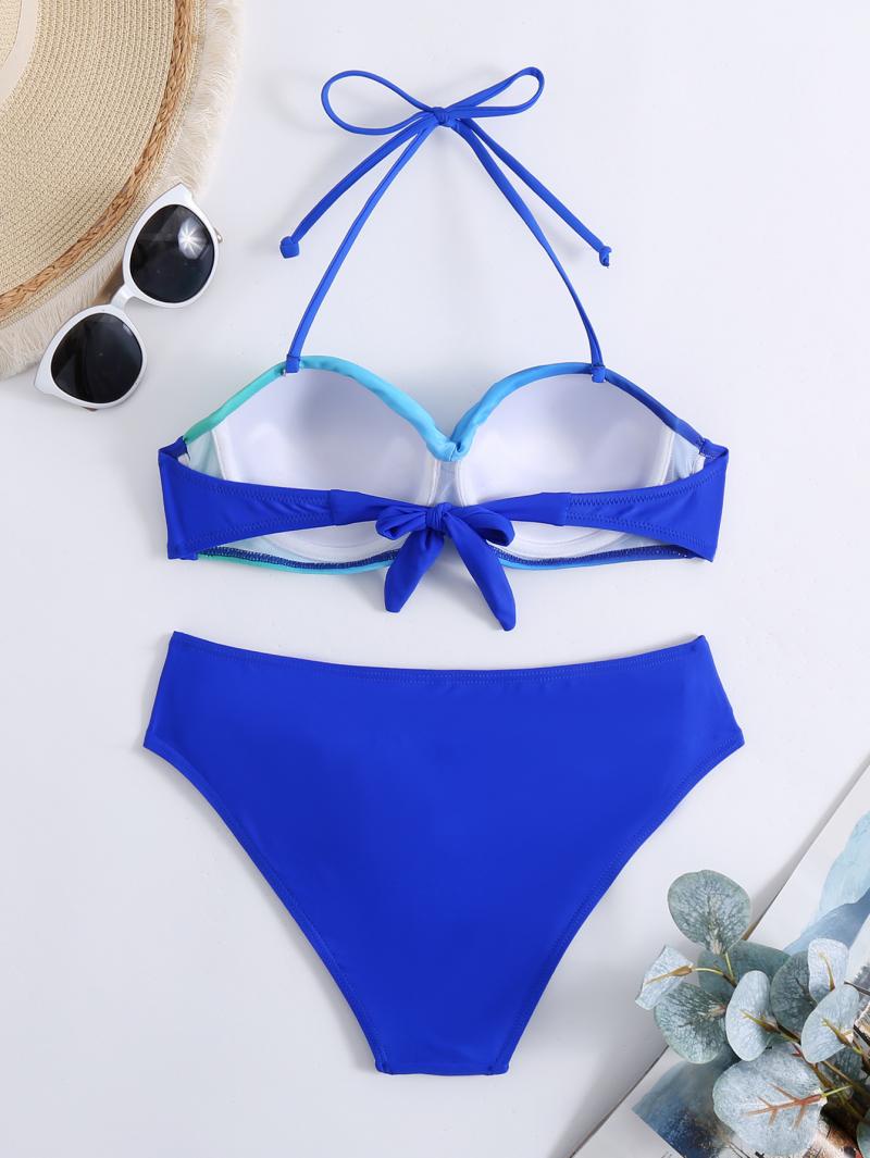 Women Two Piece Gradient Bikini Set Low Waist Sexy Triangle Swimsuit Push Up Padded Swimwear ...