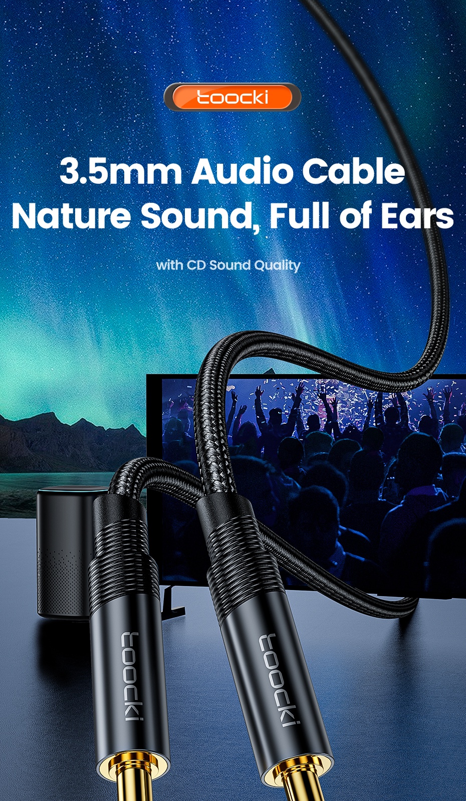 Toocki HiFi Audio Cable 3.5mm to 3.5mm AUX Audio Adapter Cable Suitable ...