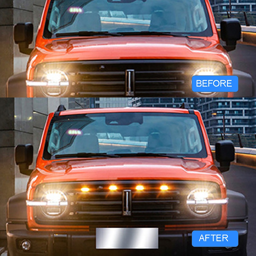 LED Grille Light Universal Car Smoked Amber White 4LED Grill Light ...