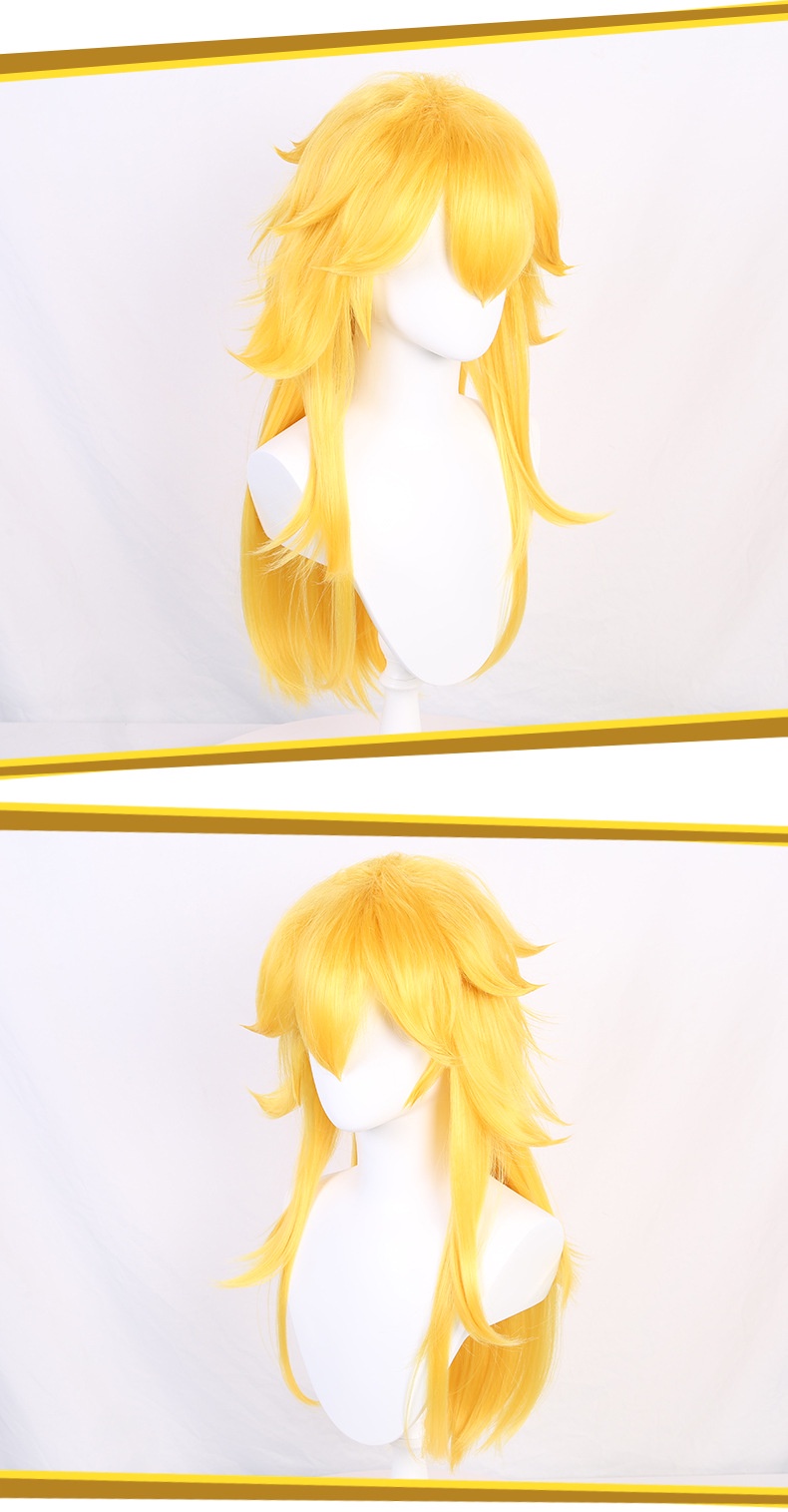 Peach Wig Golden Princess Wig with Bangs Peach Crown Cosplay Long Wig ...