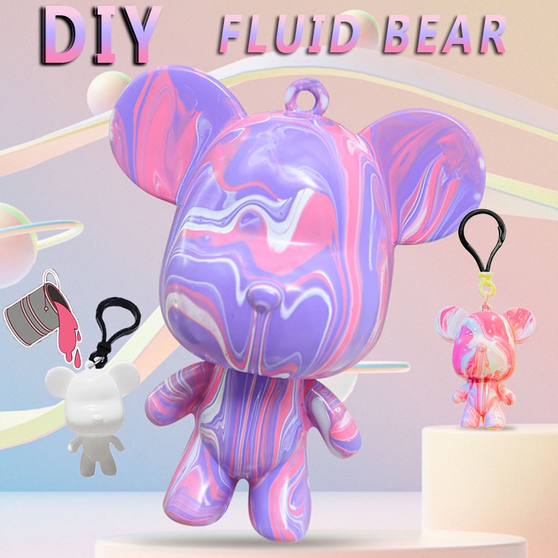 Children's Day Gift DIY Fluid Bearbrick Keychain Handmade DIY Color Bear Paint Parent-child ...