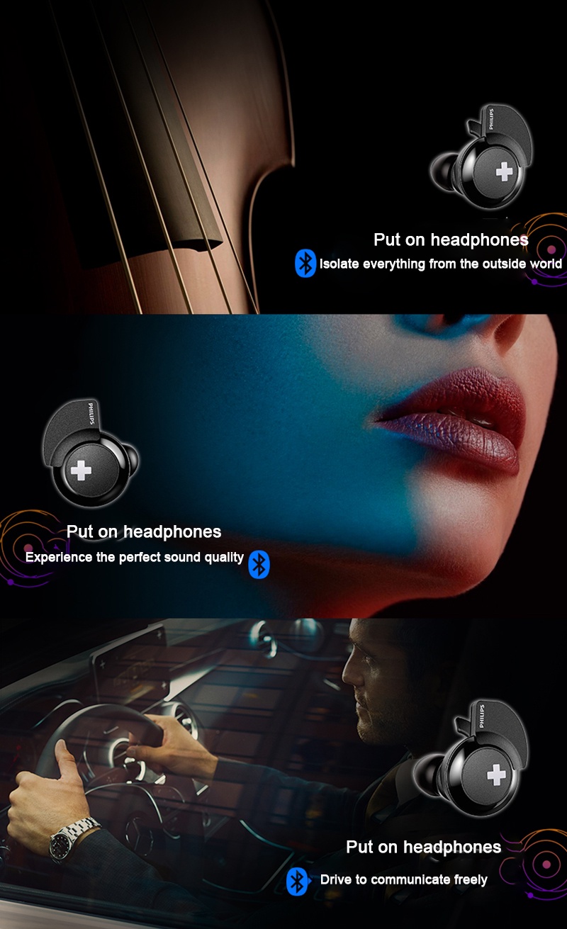 Philips SHB4385 in ear earphone Support A2DP,AVRCP,HFP,HSP Bluetooth 4. ...