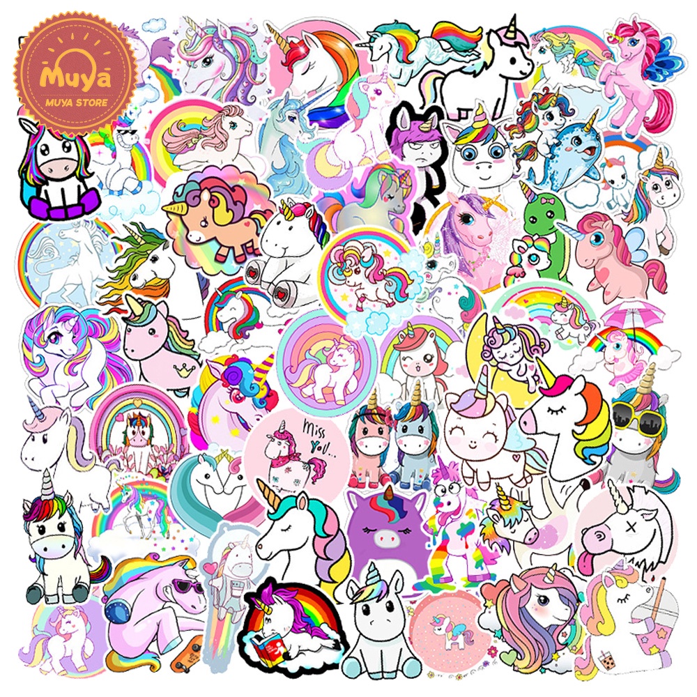 MUYA 100pcs Unicorn Stickers Cute Rainbow Stickers Waterproof Vinyl ...