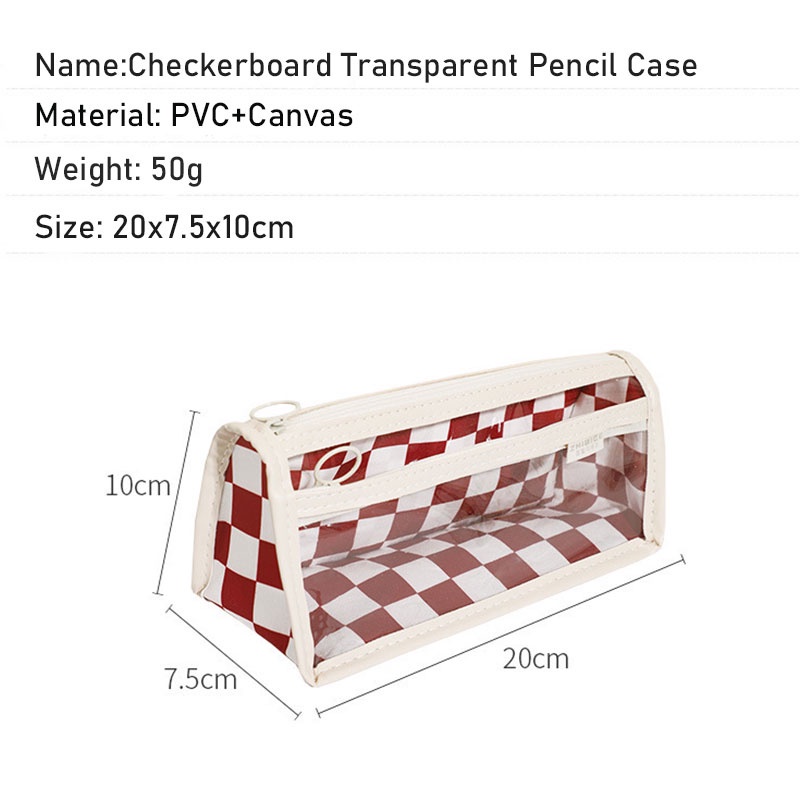 Checkerboard Pencil Case Simple Large Capacity Student Stationery Box ...