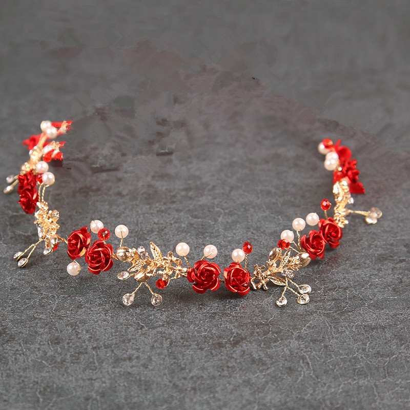 Bride's Headdress Red Hair Band Wedding Super Fairy Hair Band Dress ...