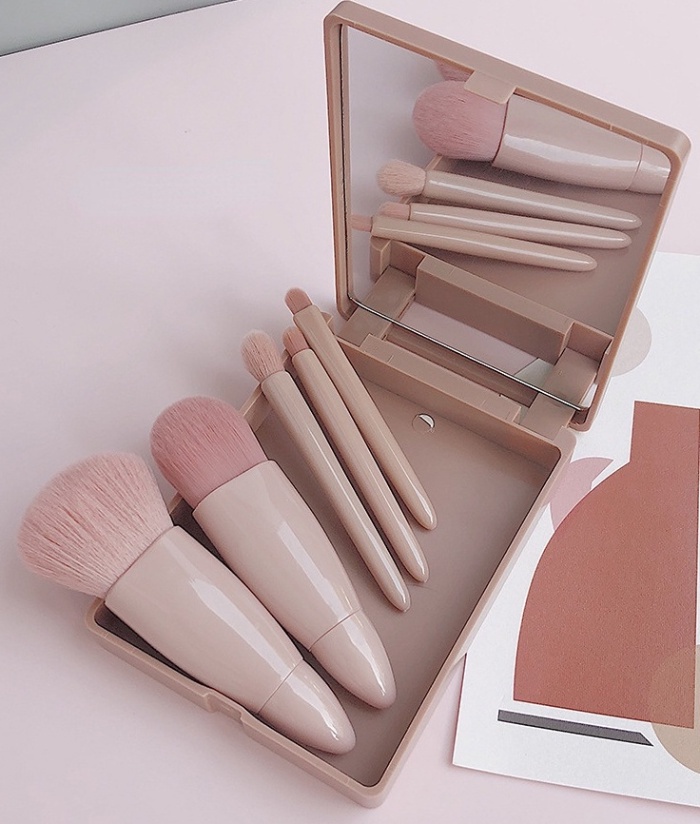 5 in 1 makeup brush set with built-in mirror soft bristle makeup brush ...