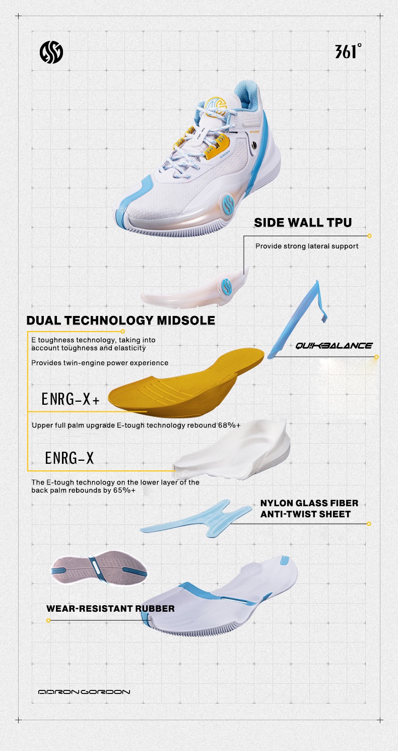 361 Degrees X Aaron Gordon AG3 MID Men Basketball Shoes Shock Absorption Wear Resistant Tough ...