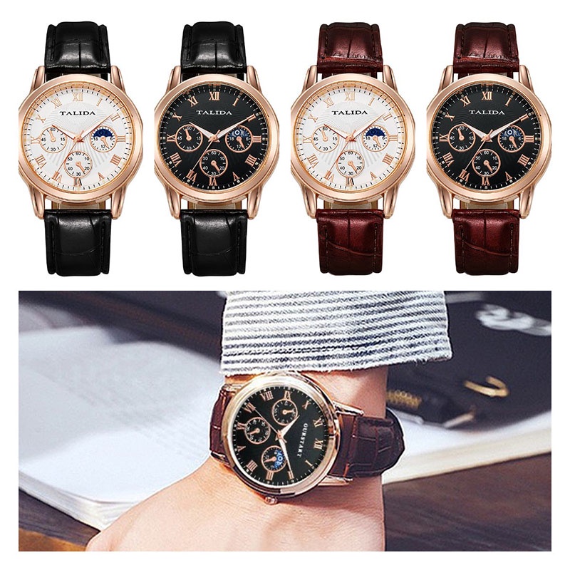 Relo Casual Simple Design Men's Round Dial Leather Strap Quartz Watch ...