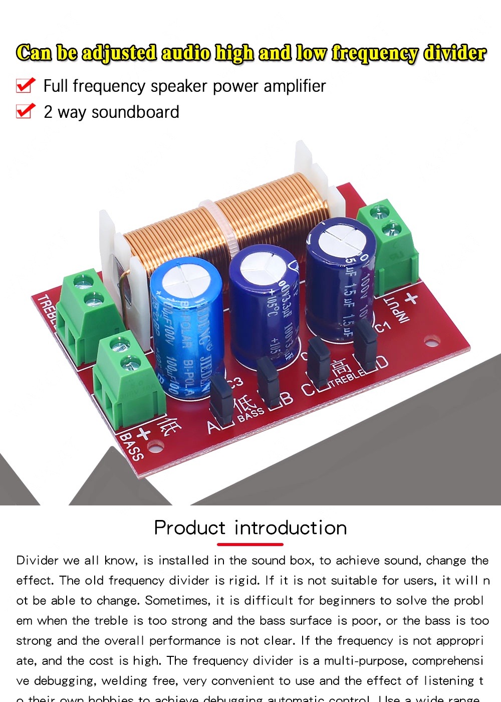 YLY-2088 400W Adjustable 2 Way Crossover Filters 1 Unit Audio Speaker ...