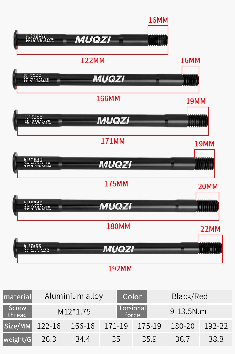 MUQZI MTB Thru Axle 12x100 12x142 12x148 Bike Front Rear Hub Skewers ...