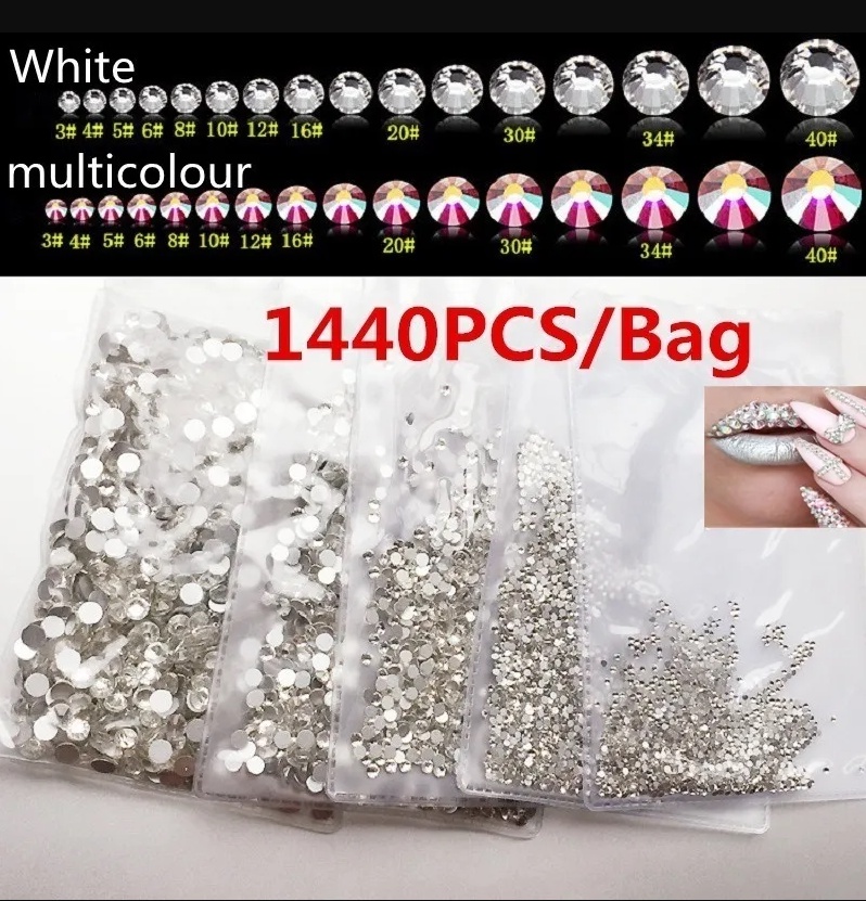 1440PCS Grid Flat Rhinestone Nail Art Jewelry / Multi-spec Hot Bottom ...