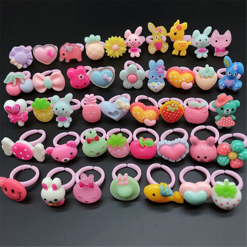 10PCS Kids Play Rings Set Cartoon Animal Flower Design Dress Up Toys ...