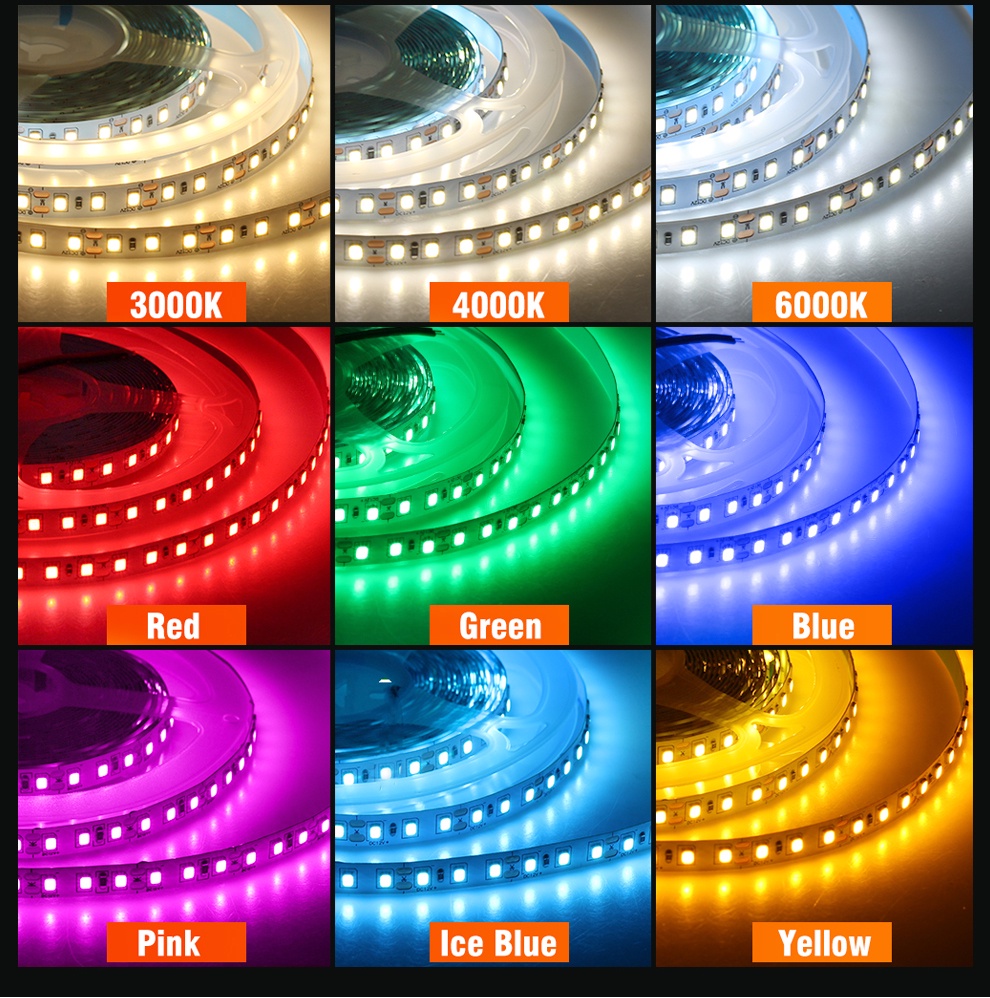 5M 10M LED Strip 12V 24V 120LEDs/m LED Lights High Brightness White/Red ...