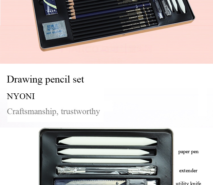 Angel Mark 29pcs Sketch Drawing Pencil Set 2H H HB 2B 4B 6B 8B 12B 14B ...