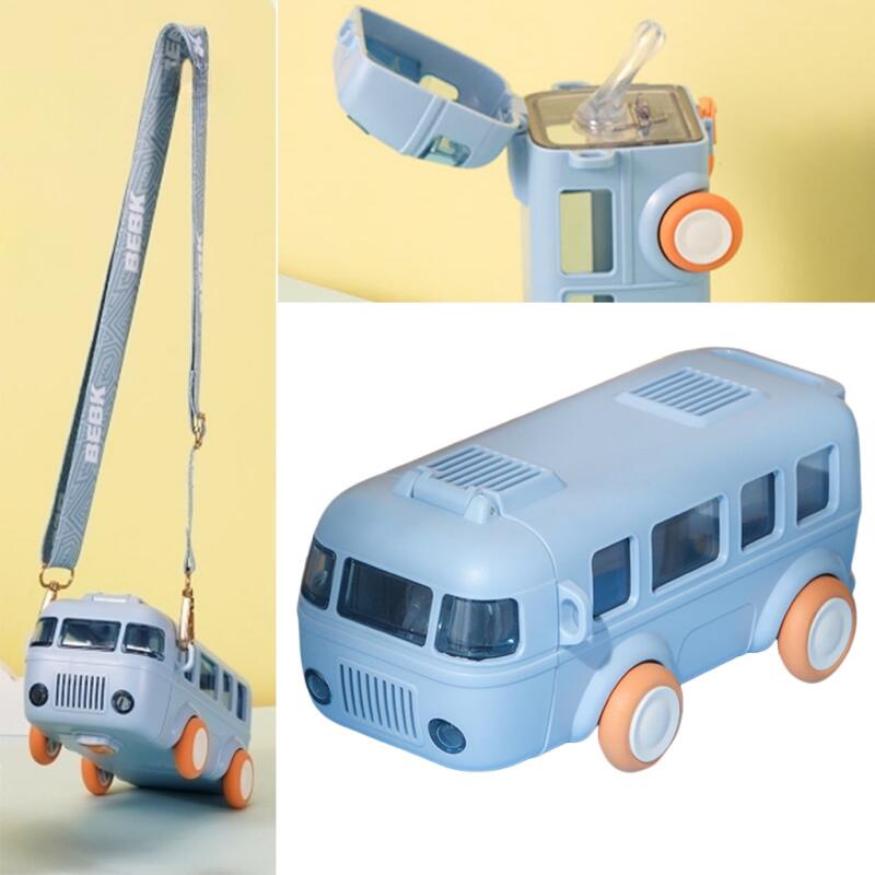 500ML Cute Creative Bus shaped water bottle with straw kids Car Water ...