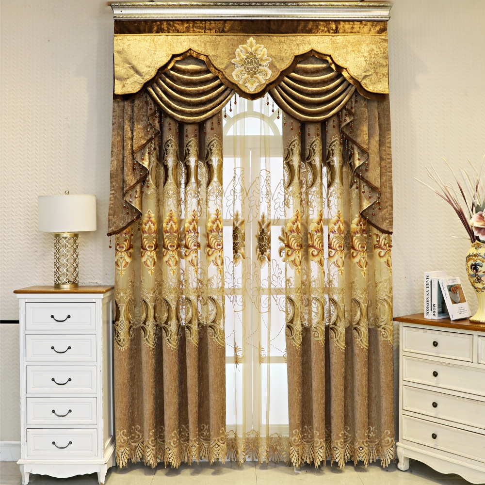 Blackout High-End Coffee Curtains European Custom Chenille Floral ...
