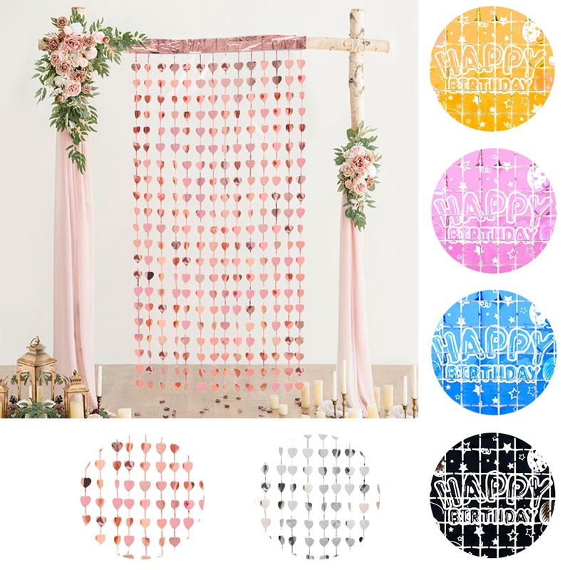 Square Happy Birthday Party Background Curtain Sequin Backdrop Wedding ...
