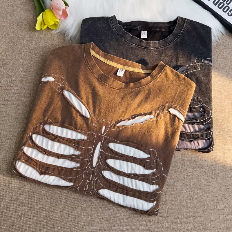 Distressed Ripped t-Shirt Men's Summer High Street Puffian Handsome ...