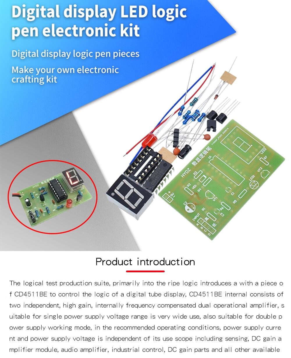 DIY LED pcb Digital Display LED Logic Pen Electronic Kit High and Low ...