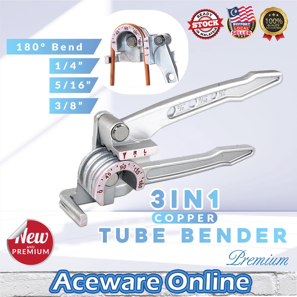 3 IN 1 180 Copper Tube Bender Manual Bender Tubing Bender 1/4”, 5/16”, 3/8” Aircond Copper ...