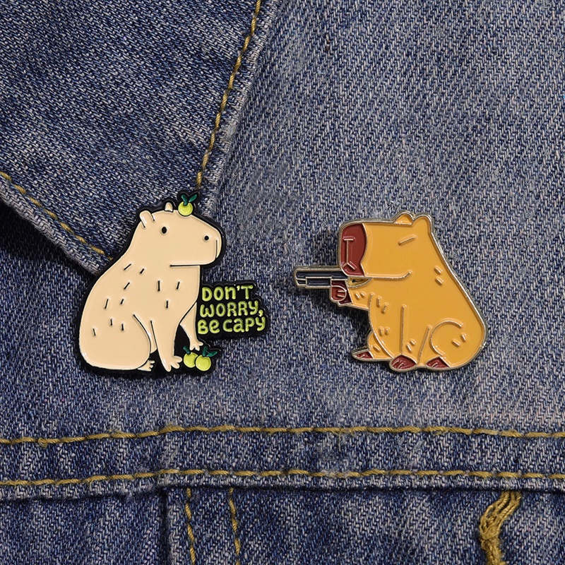 Cartoon Cute Hippo Enamel Pins Animal Brooch Don't Worry Be Capy Pin ...