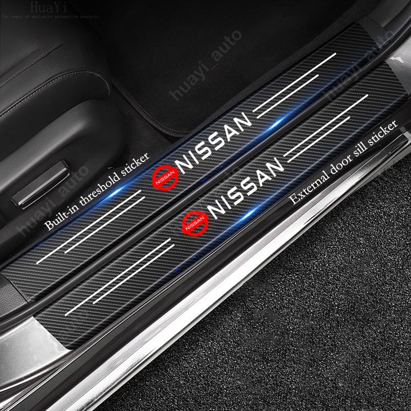 Nissan Navara Car Door Sill Sticker Anti-Scratch Carbon Fiber leather ...