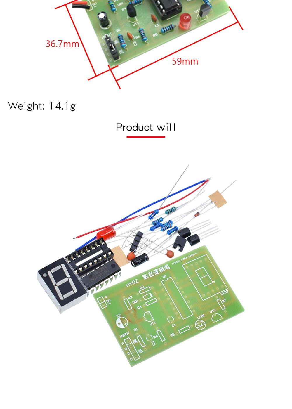 DIY LED pcb Digital Display LED Logic Pen Electronic Kit High and Low ...