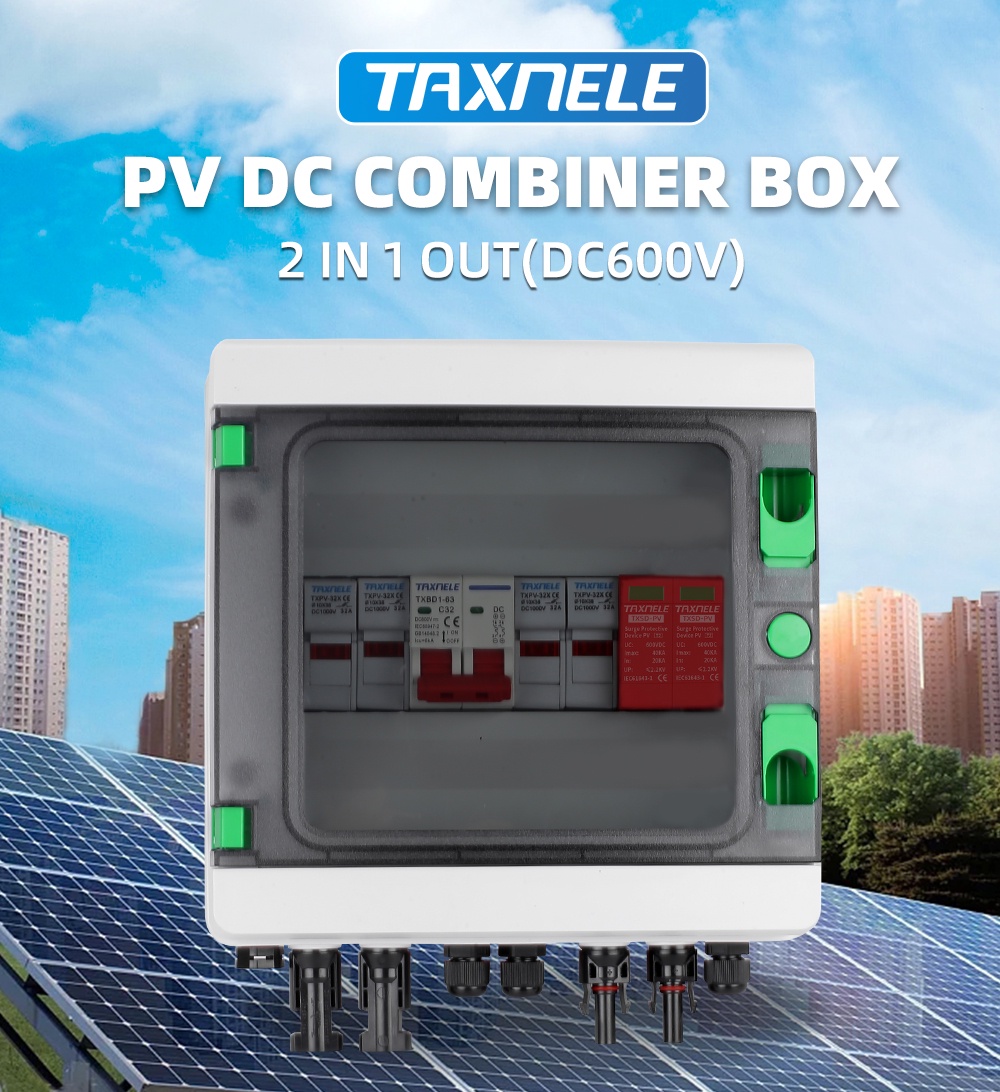 Solar photovoltaic PV Combiner Box Surge Lightning Protection 2 input 1 out 2 String DC 600V ...