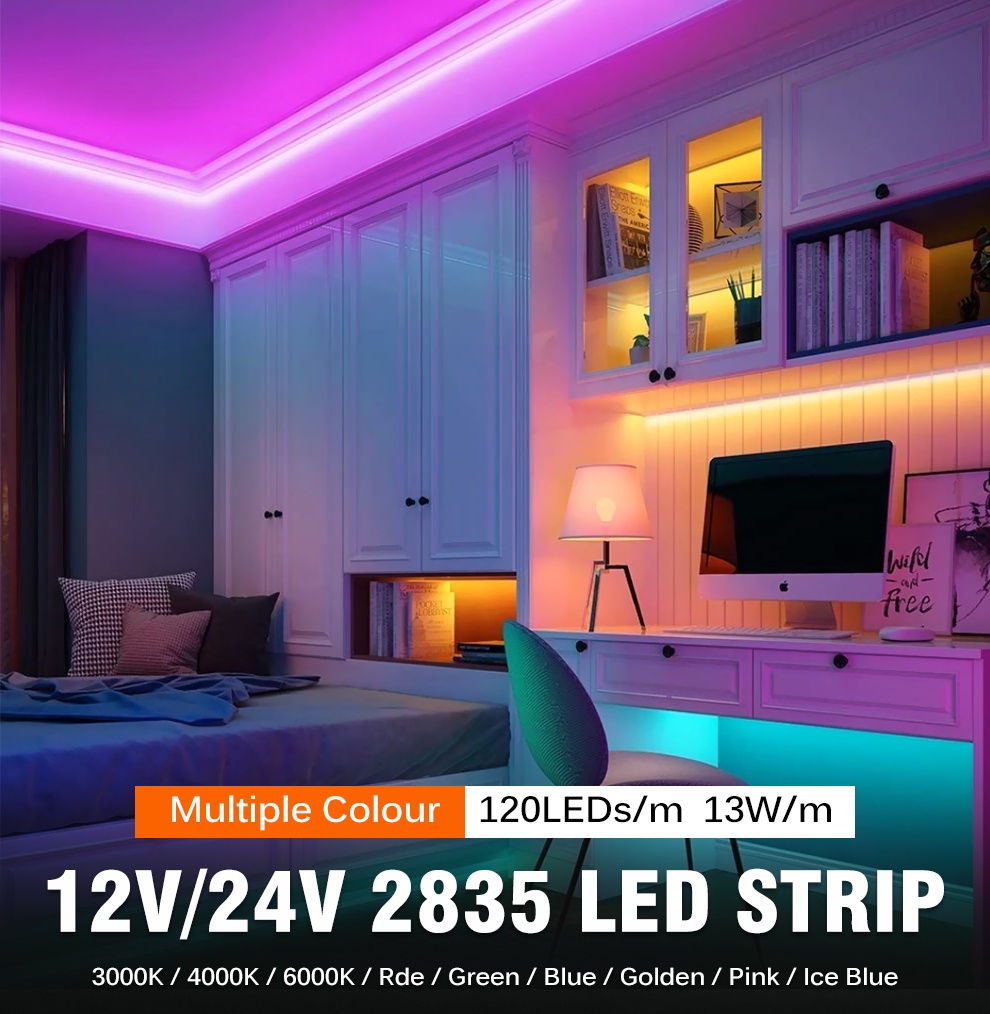 5M 10M LED Strip 12V 24V 120LEDs/m LED Lights High Brightness White/Red ...