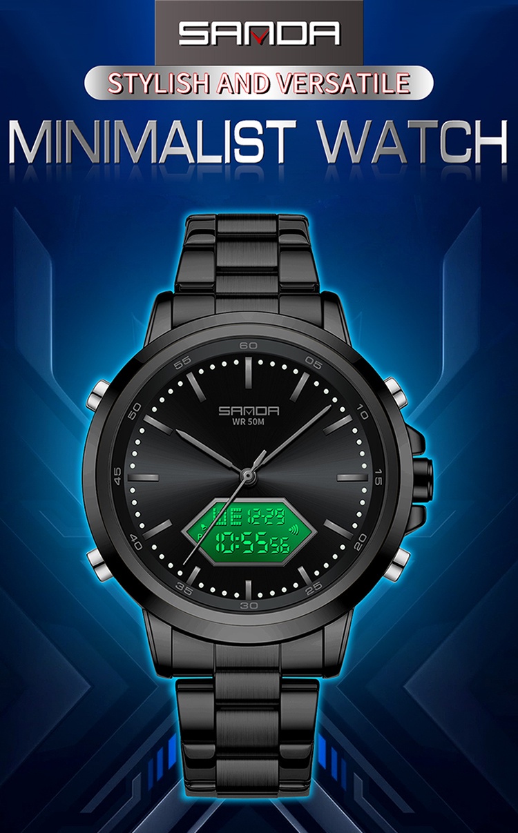 SANDA Waterproof Round Men's Fashion Quartz Watch Stainless Steel Strap ...