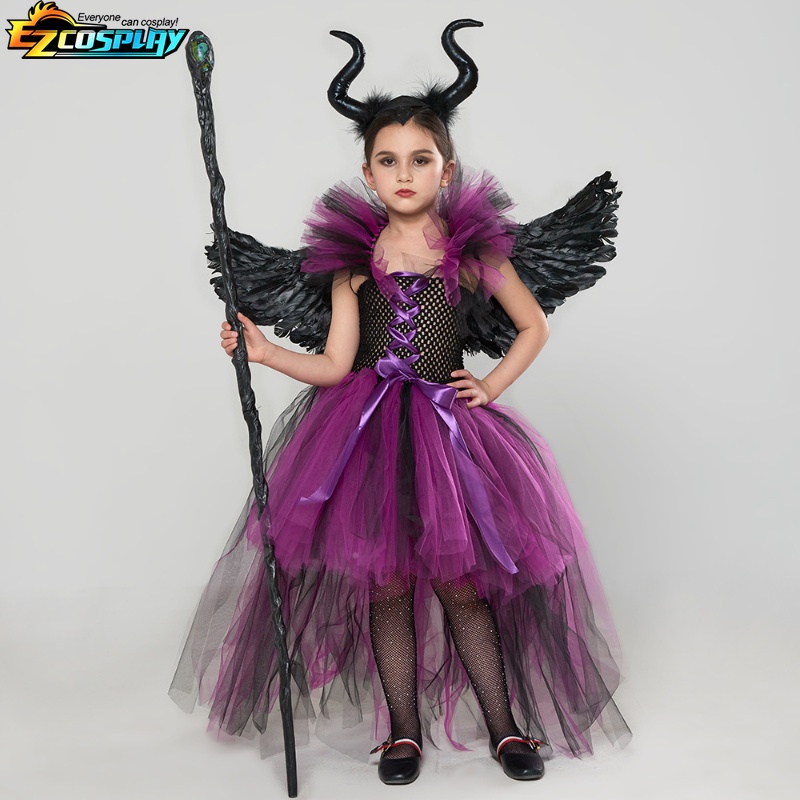 Disney Maleficent Costume Deluxe Girls Halloween Carnival Party Black ...