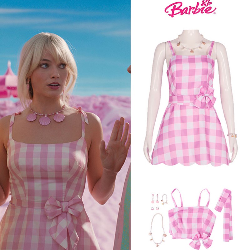 Movie Barbie Cosplay Costume Set Barbie Pink Dress Woman Halloween Role ...