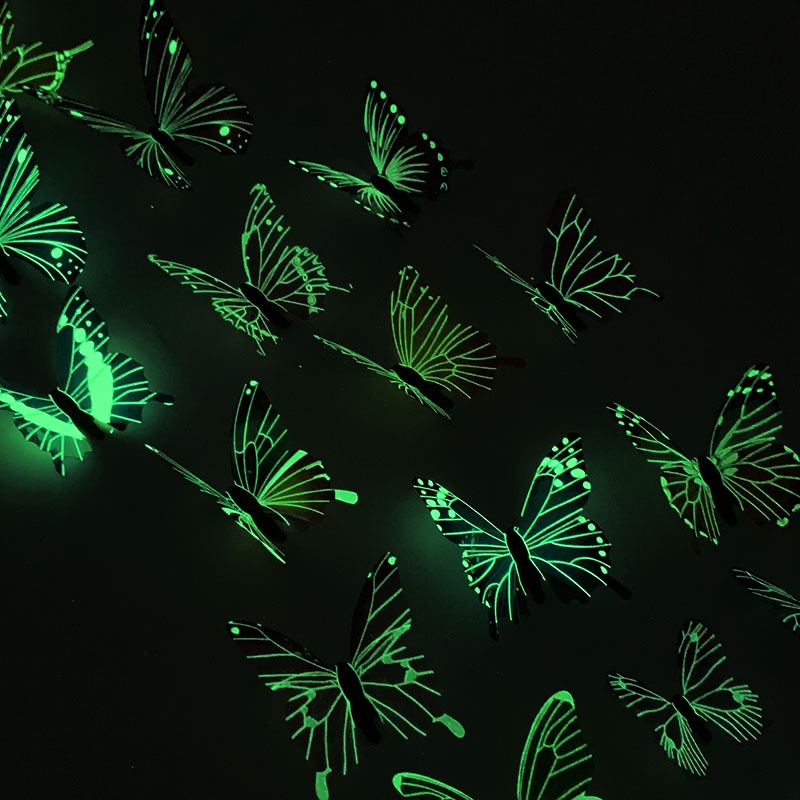 48 Pieces Luminous 3D Glow in The Dark Butterfly Wall Decors Decal ...