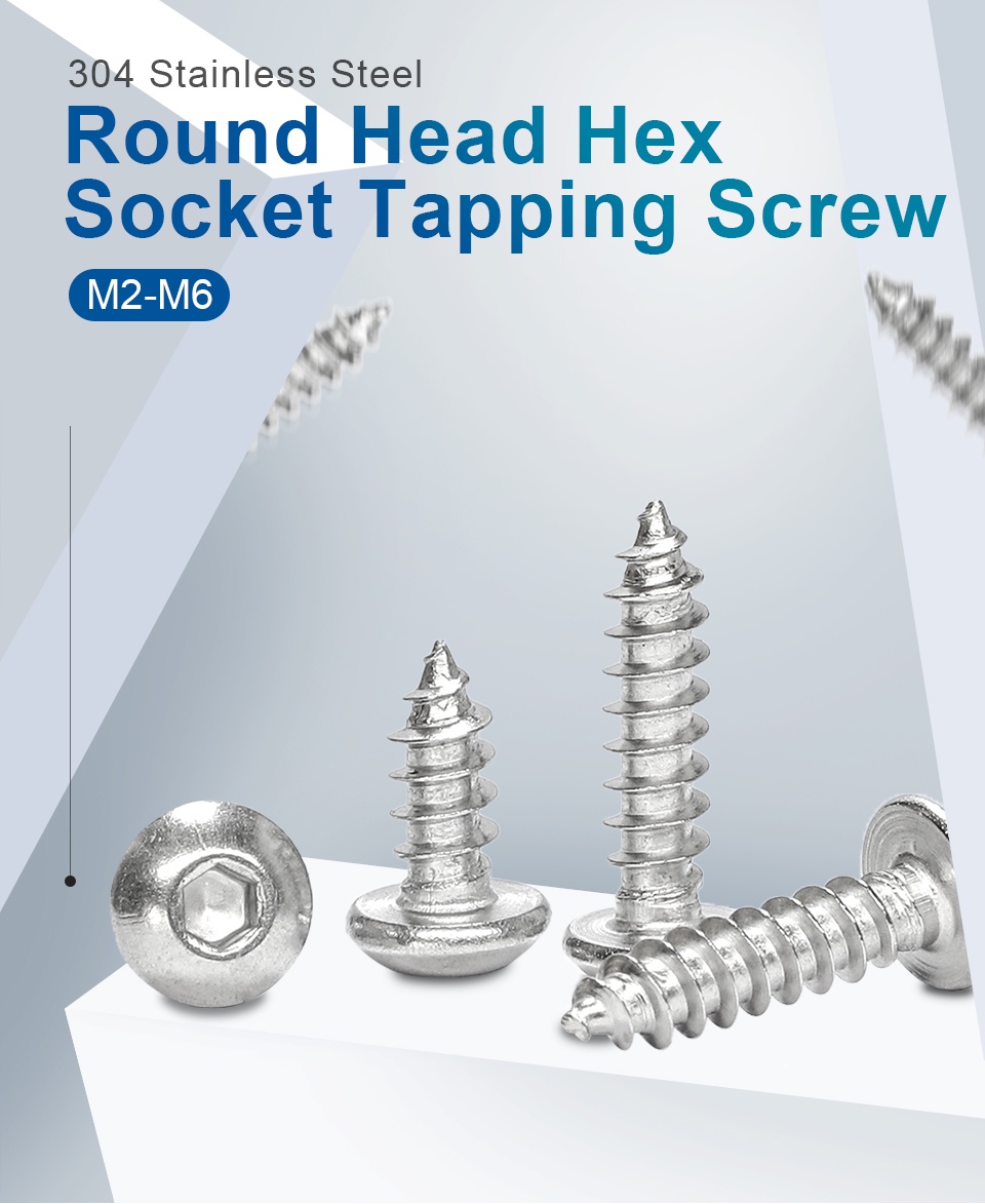 NINDEJIN 5-50pcs Button Head Hex Socket Self Tapping Screw M2 M2.5 M3 M4 M5 M6 Stainless Steel ...
