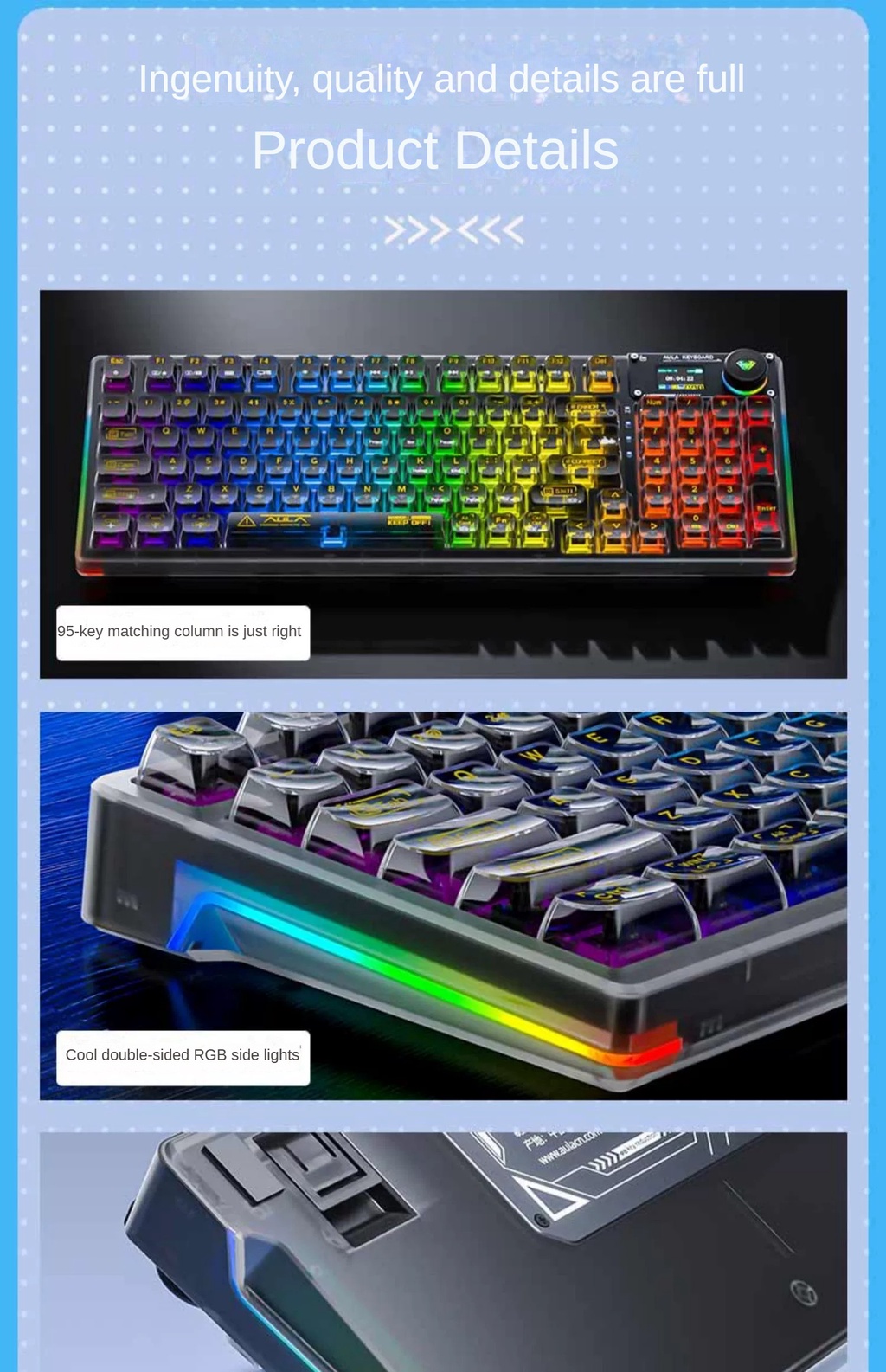 Ready stock Aula F98pro three-mode transparent RGB mechanical keyboard ...
