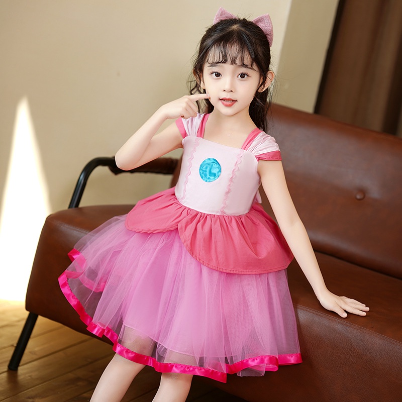 2Colors Princess Peach Super Mario Bros Costume Mesh Dress For Girls ...
