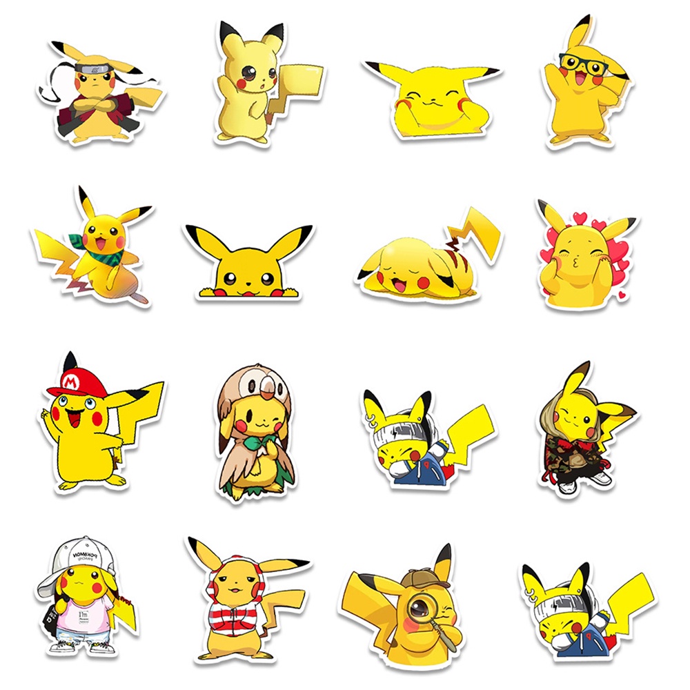 MUYA 50pcs Japanese Anime Pikachu Stickers Waterproof Cartoon Yellow ...