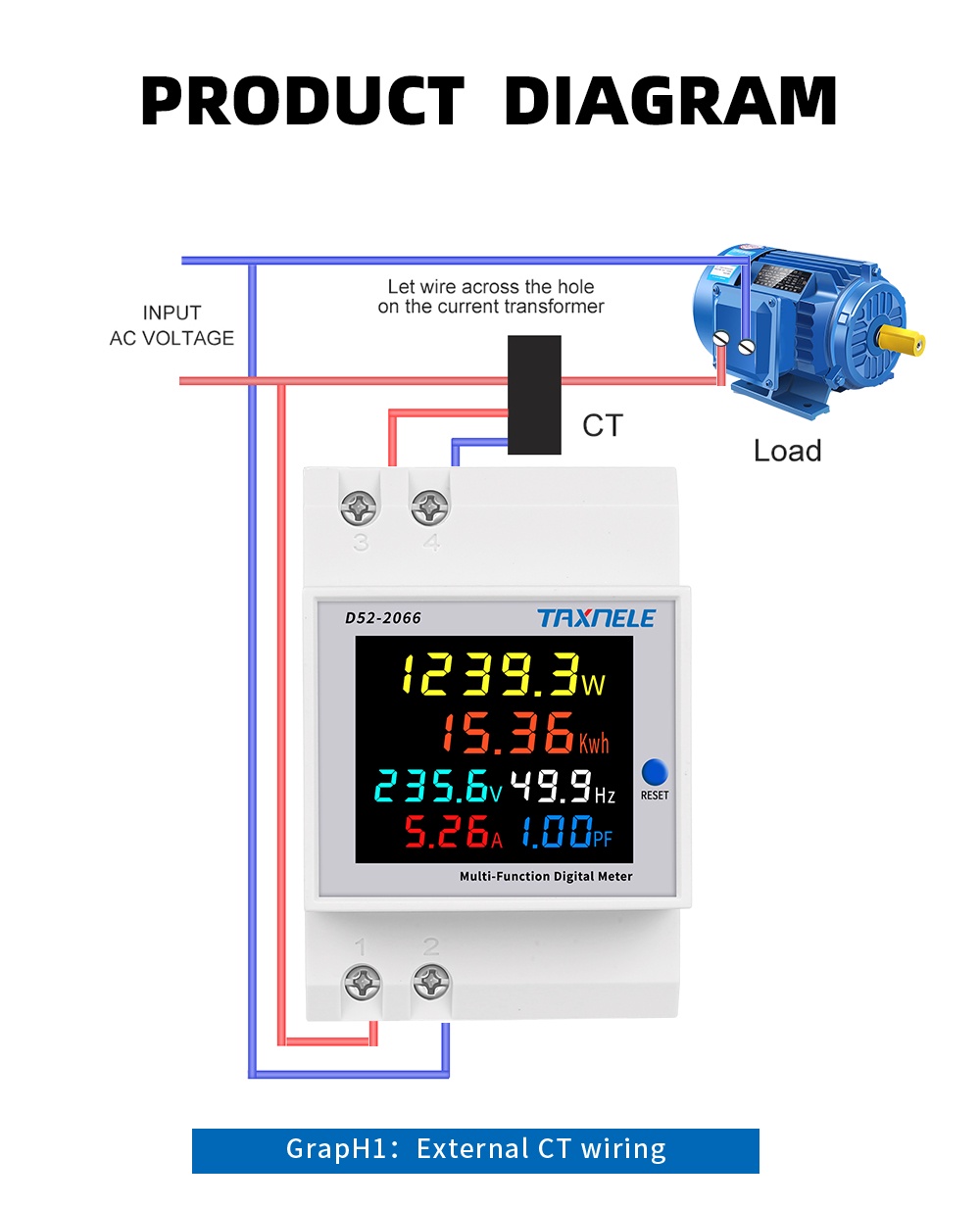 D52-2066 6IN1 AC monitor 110V 220V 100A Voltage Current Power Factor ...