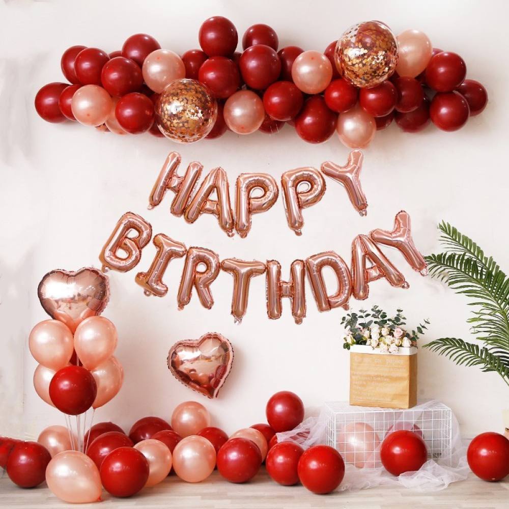 Red Rose Gold Balloons Arch Complete Set Valentines Proposal Scene ...