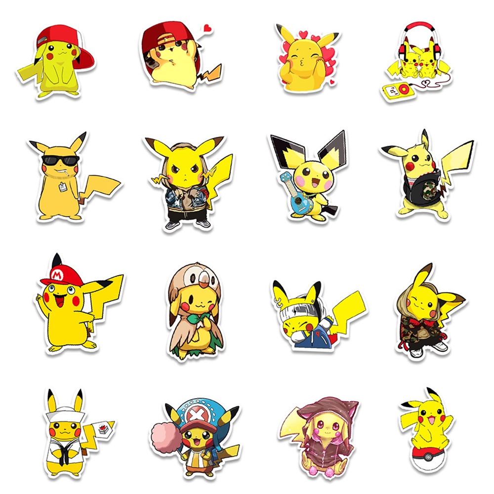 MUYA 50pcs Japanese Anime Pikachu Stickers Waterproof Cartoon Yellow ...