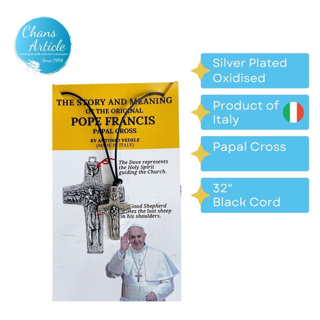 Good Shepherd Papal Cross Silver Plated Oxidized Italy Pope Catholic ...