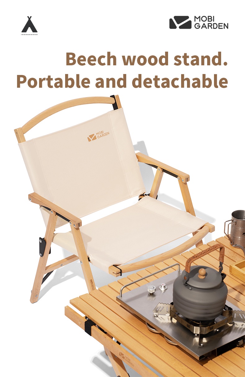 MOBI GARDEN Camping Folding Chair Solid Wood Portable Glamping Outdoor ...