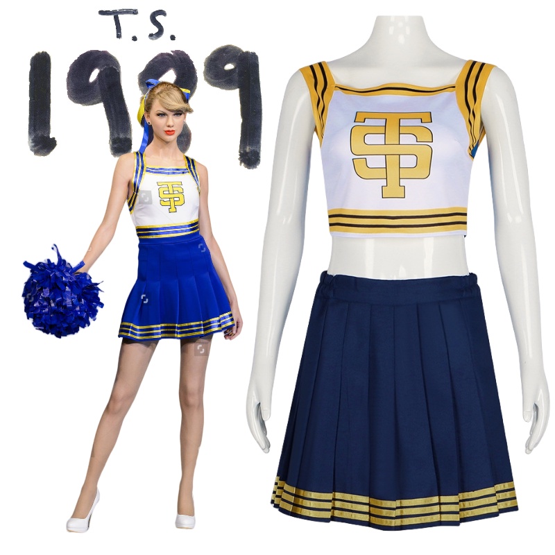 Taylor Cheerleader Uniform Swift Halloween Blue White Cosplay Costume ...