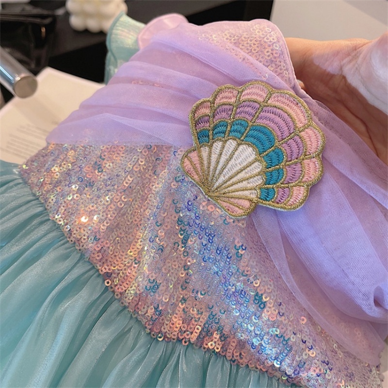 Purple Blue Mermaid Princess Dress for Kids Girl Shell Sequins Mermaid ...