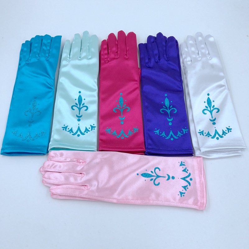 Girls Elsa Snow White Princess Gloves Dress Up 24cm Sequins Printed ...