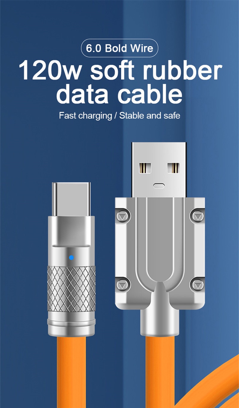 120W 6A Super Fast Charging Cable Type-C Liquid Silicone Cable Quick Charge Micro USB Cable USB ...