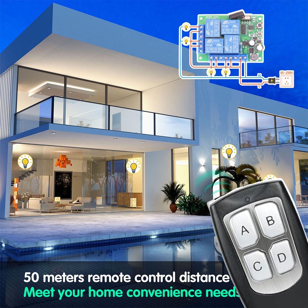 433Mhz Universal Remote Control Receiver AC 110V 220V 10A Controller 4 ...