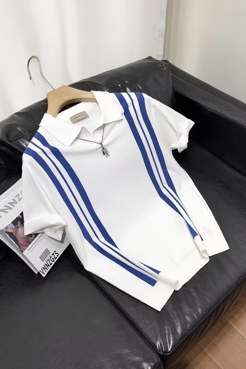 Summer New Men's Quality Trend Stylish Striped Polo Simple Casual Slim ...