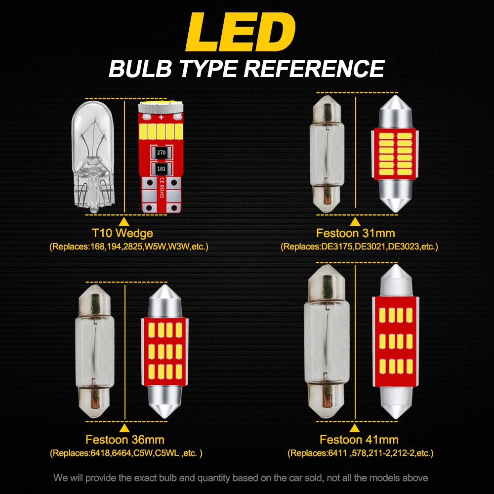 10Pcs LED Interior Dome Map Trunk License Plate Light Kit For Toyota ...